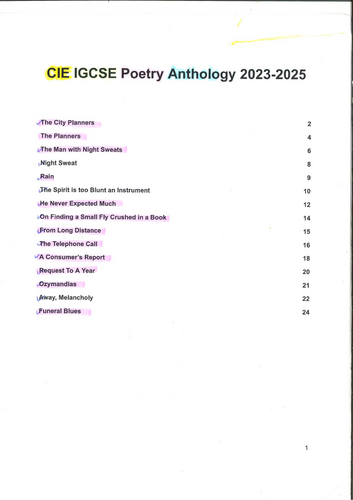 CIE IGCSE Poetry Anthology 2023-2025 | Teaching Resources
