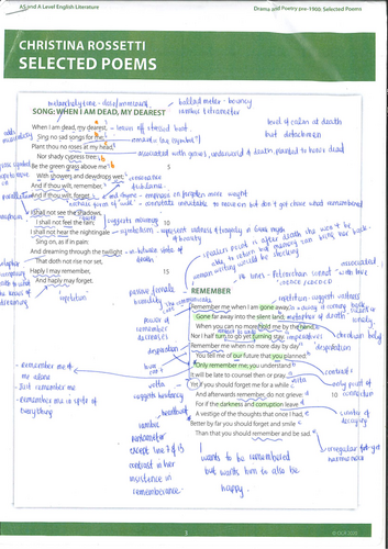 OCR A Level English Literature Rossetti Poetry Annotations | Teaching ...