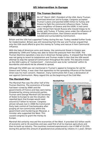 Truman Doctrine and Marshall Plan - Double | Teaching Resources