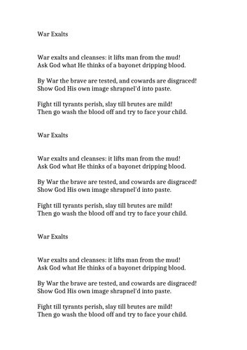 WWI Poetry SOW 12 lesson + Assessment | Teaching Resources