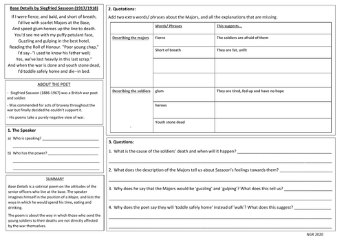 WWI Poetry SOW 12 lesson + Assessment | Teaching Resources