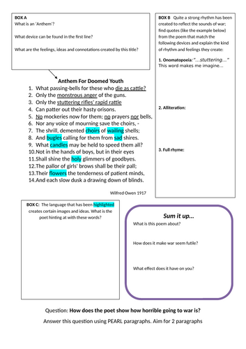 WWI Poetry SOW 12 lesson + Assessment | Teaching Resources