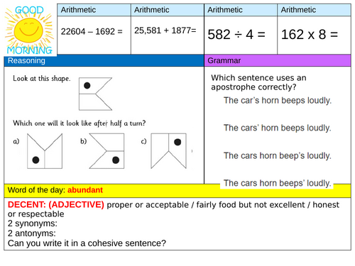 Year 5 morning task powerpoints | Teaching Resources