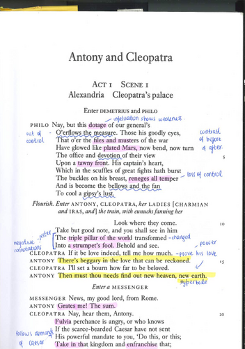 CIE IGCSE English Lit Antony & Cleopatra Annotations | Teaching Resources