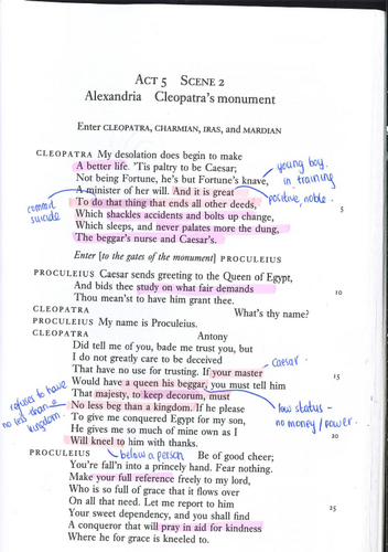 CIE IGCSE English Lit Antony & Cleopatra Annotations | Teaching Resources