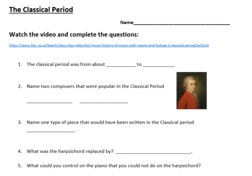 Mozart & The Classical Era worksheets (cover) | Teaching Resources