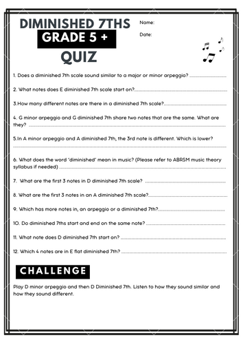 ABRSM Diminished 7ths Flute Scales Quiz, Grade 5+ | Teaching Resources