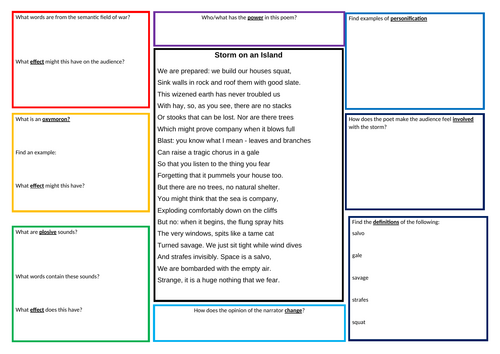 Storm of the Island (Power & Conflict) Poetry Analysis Worksheet ...