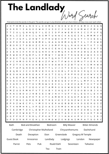 The Landlady by Roald Dalh Word Search Review Activity: No Prep ...