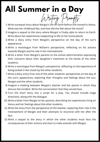 All Summer in a Day Ray Bradbury Post-Reading Creative Narrative ...