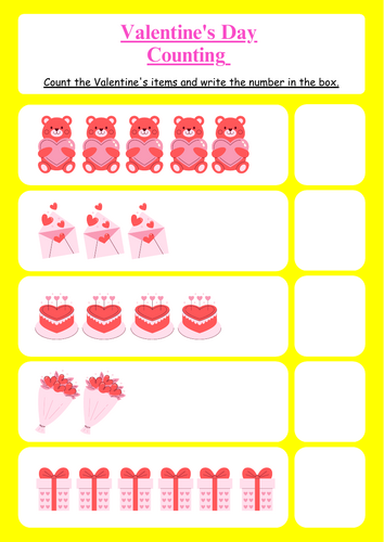 EARLY YEARS VALENTINE DAY COUNTING AND COLORING WORKSHEETS - FUN MATH ...