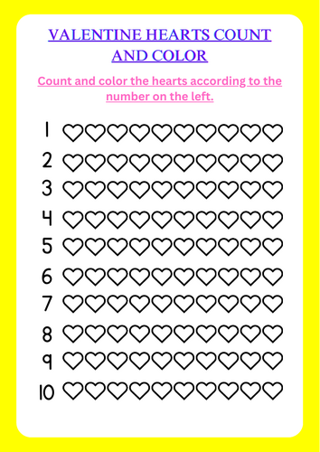 EARLY YEARS VALENTINE DAY COUNTING AND COLORING WORKSHEETS - FUN MATH ...