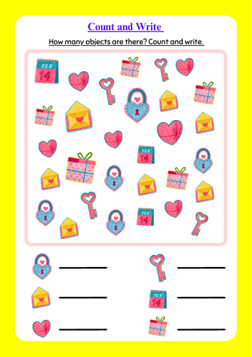 EARLY YEARS VALENTINE DAY COUNTING AND COLORING WORKSHEETS - FUN MATH ...