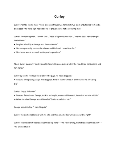 Of Mice and Men quotes - Curley and Curley’s wife | Teaching Resources