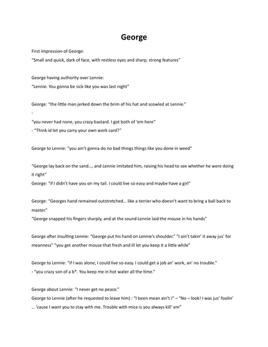 Of Mice and Men - George Quotes | Teaching Resources