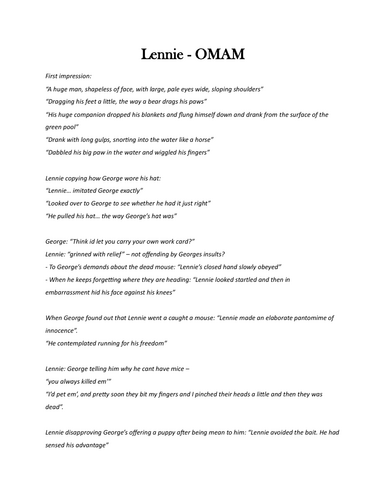 Of Mice and Men - Lennie’s quotes | Teaching Resources