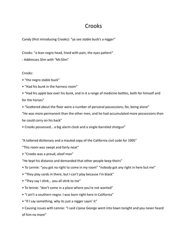 Of Mice and Men - Crooks quote bank | Teaching Resources