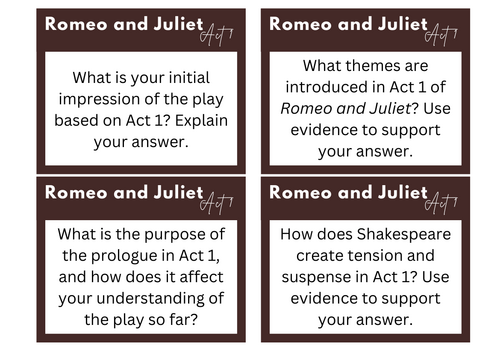 Romeo and Juliet Act 1 Discussion or Quick Write Task Cards | Teaching ...