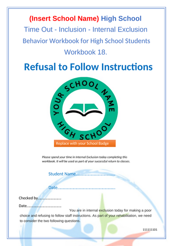 In / Out School Suspension Workbook 18. Refusal to Follow Instructions ...