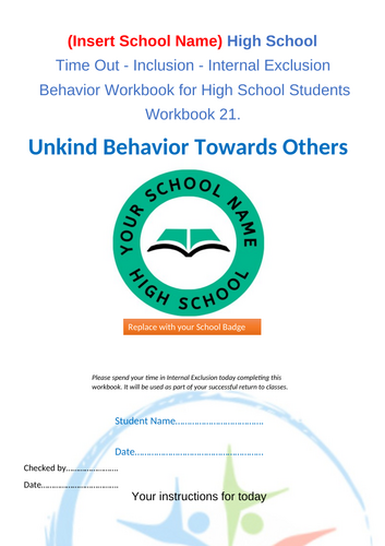 In / Out School Suspension Workbook 21. Unkind Behavior Towards Others ...