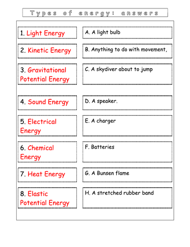 Year 7 Energy L8 - Changes in a system (Worksheet) | Teaching Resources