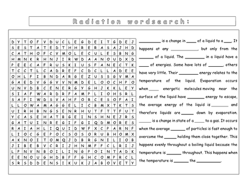 Year 7 Energy L7 - Radiation and evaporation (Worksheet) | Teaching ...