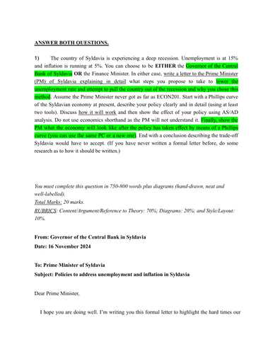 Economic Policy Strategies for Syldavia and Borduria (1500 words ...