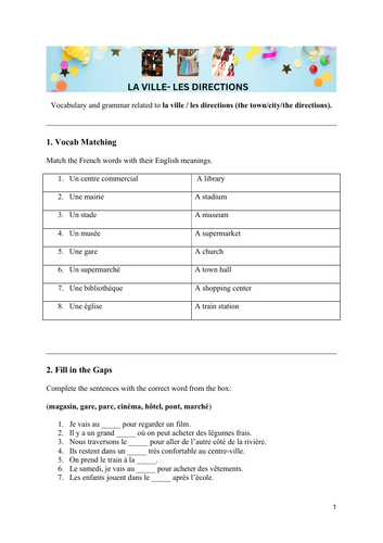 French GCSE & KS3: In Town, Places and Directions (La Ville ...