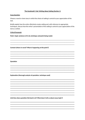 Handmaid's Tale Higher English Critical Essay Unit | Teaching Resources