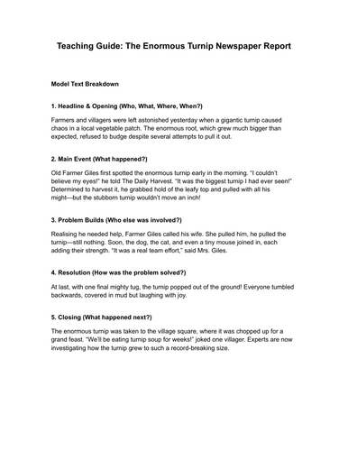 Talk 4 Writing model text The Enormous Turnip - newspaper report ...