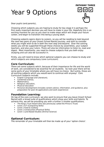 KS4 Options - Parents' Meeting, Letters home and Student Assembly ...