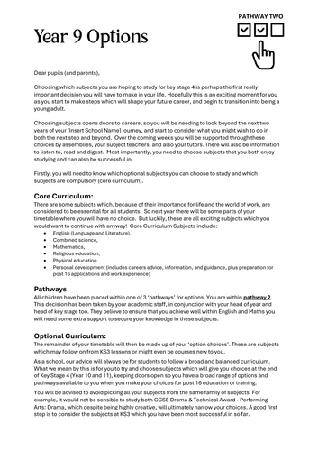 KS4 Options - Parents' Meeting, Letters home and Student Assembly ...