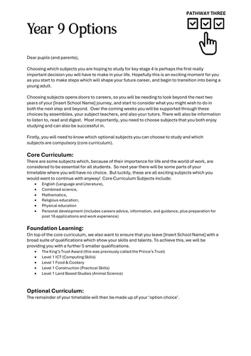 KS4 Options - Parents' Meeting, Letters home and Student Assembly ...