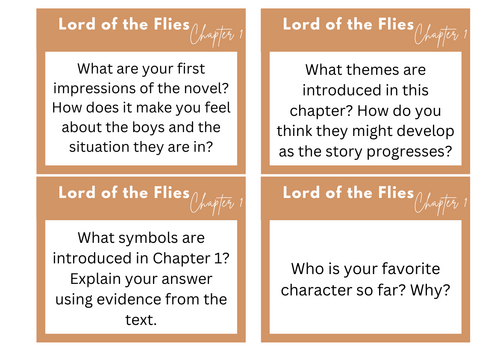 Lord of the Flies Chapter 1 Discussion or Quick Write Task Cards ...