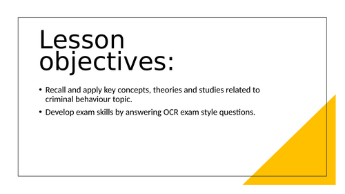 OCR GCSE 9-1 Psychology cover lesson or consolidation lesson - criminal ...