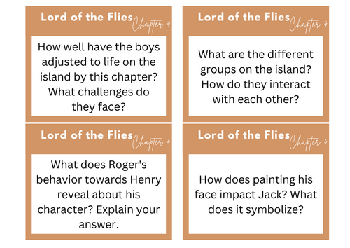 Lord of the Flies Chapter 4 Discussion or Quick Write Task Cards ...
