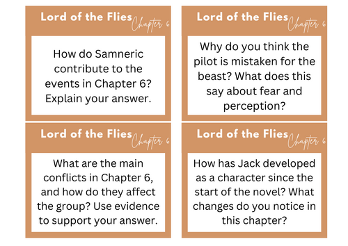 Lord of the Flies Chapter 6 Discussion or Quick Write Task Cards ...