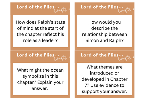 Lord of the Flies Chapter 7 Discussion or Quick Write Task Cards ...