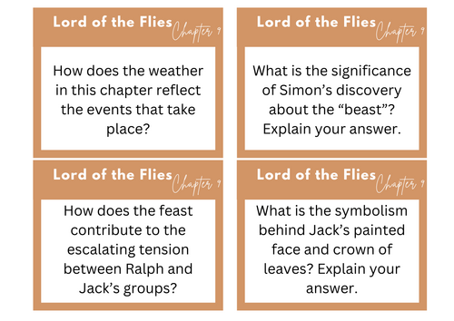 Lord of the Flies Chapter 9 Discussion or Quick Write Task Cards ...