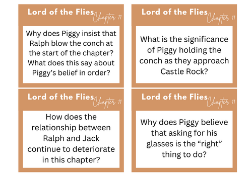 Lord of the Flies Chapter 11 Discussion or Quick Write Task Cards ...