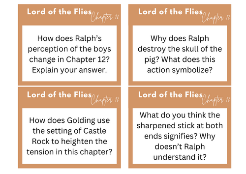 Lord of the Flies Chapter 12 Discussion or Quick Write Task Cards ...