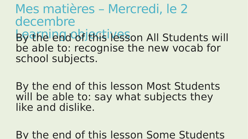 French school subjects | Teaching Resources