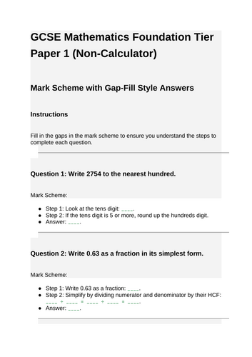 GCSE Maths foundation step by step exam paper | Teaching Resources