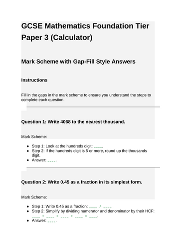 GCSE Maths foundation step by step exam paper | Teaching Resources