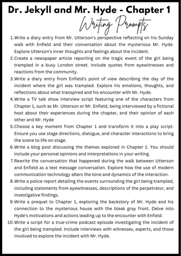 Dr. Jekyll and Mr. Hyde Chapter 1 Post-Reading Creative Writing Review ...