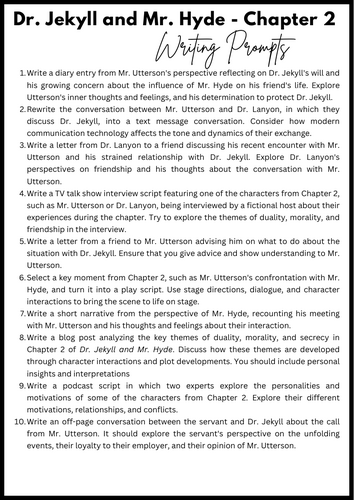 Dr. Jekyll and Mr. Hyde Chapter 2 Post-Reading Creative Writing Review ...