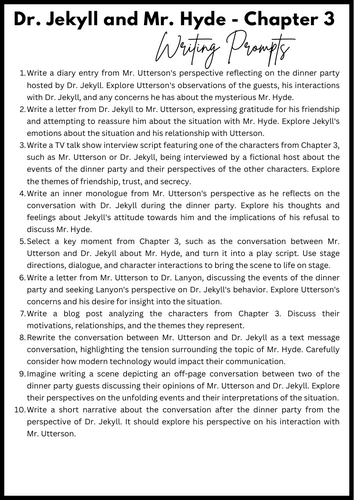 Dr. Jekyll and Mr. Hyde Chapter 3 Post-Reading Creative Writing Review ...