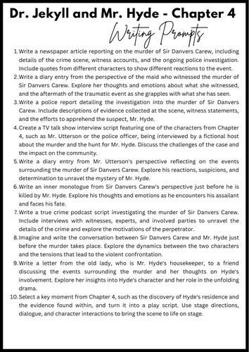 Dr. Jekyll and Mr. Hyde Chapter 4 Post-Reading Creative Writing Review ...