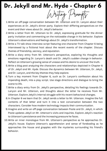 Dr. Jekyll and Mr. Hyde Chapter 6 Post-Reading Creative Writing Review ...