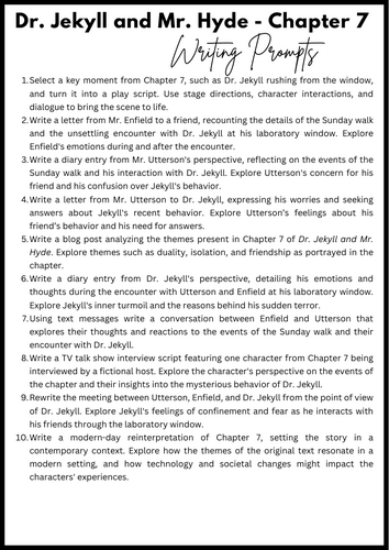 Dr. Jekyll and Mr. Hyde Chapter 7 Post-Reading Creative Writing Review ...